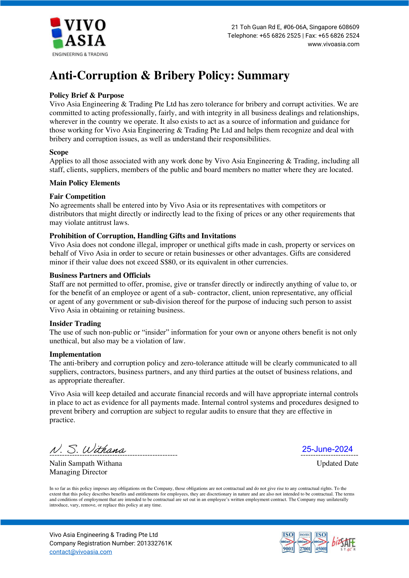 Anti-Corruption and Bribery Policy Anti-Corruption and Bribery Policy