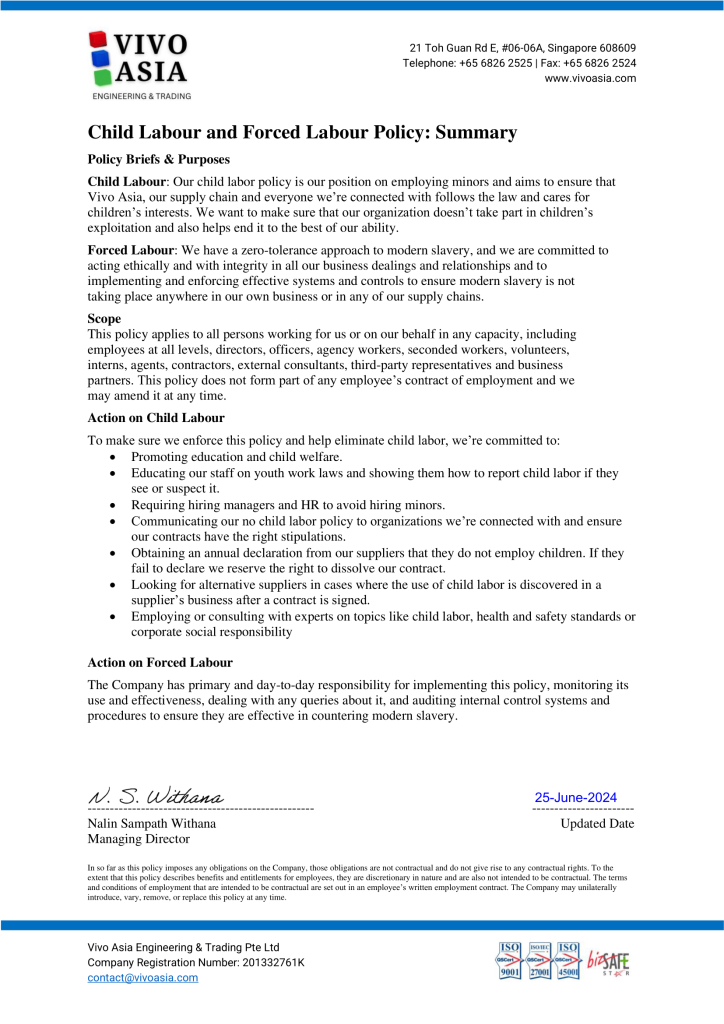 Anti-Child Labour and Forced Labour Policy